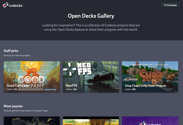 Open Decks | Codecks Manual